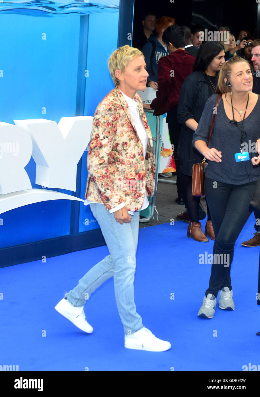 Ellen DeGeneres at the 'Finding Dory' film premiere, London Stock Photo ...
