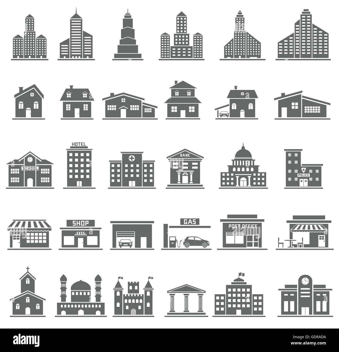 Building Icons Set Stock Vector Image & Art - Alamy