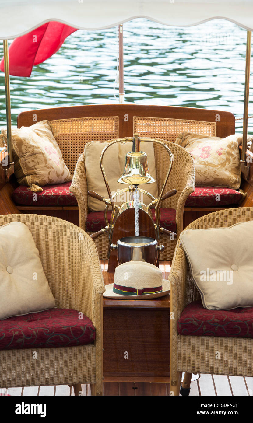 Electric Thames launch boat interior at the Thames Traditional Boat ...