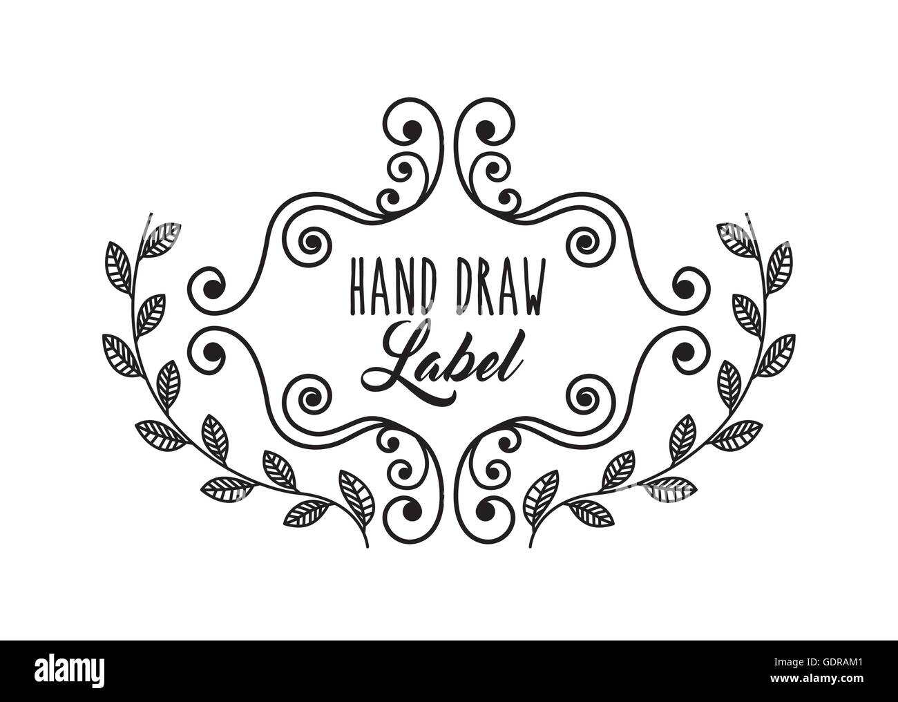 Frame with wreath icon. Hand draw label design. Vector graphic Stock ...