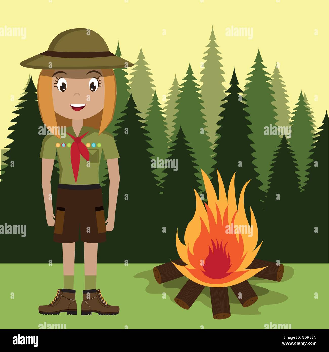 scout character with campfire isolated icon design Stock Vector Image ...