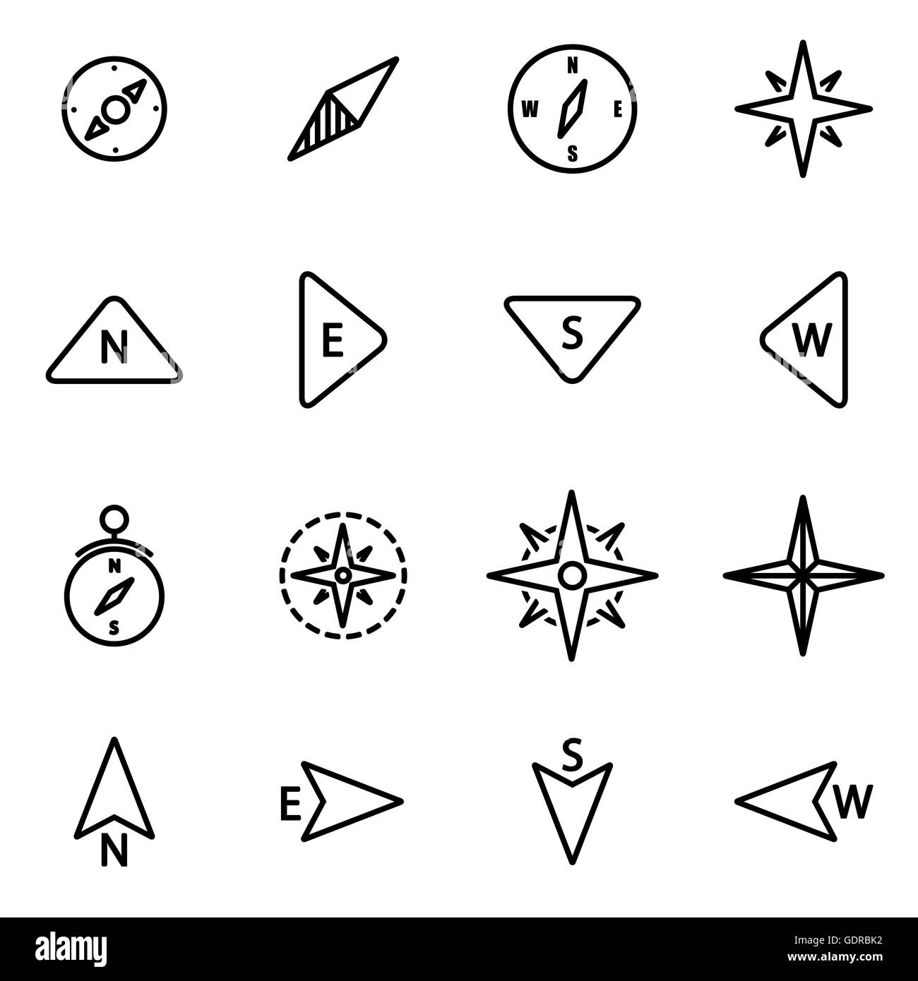 Vector line compass icon set on white background Stock Vector Image ...