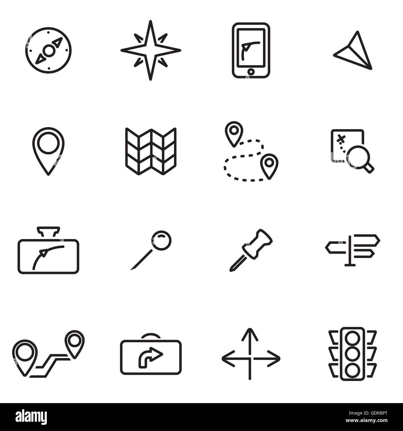 Vector line navigation icon set on white background Stock Vector Image ...