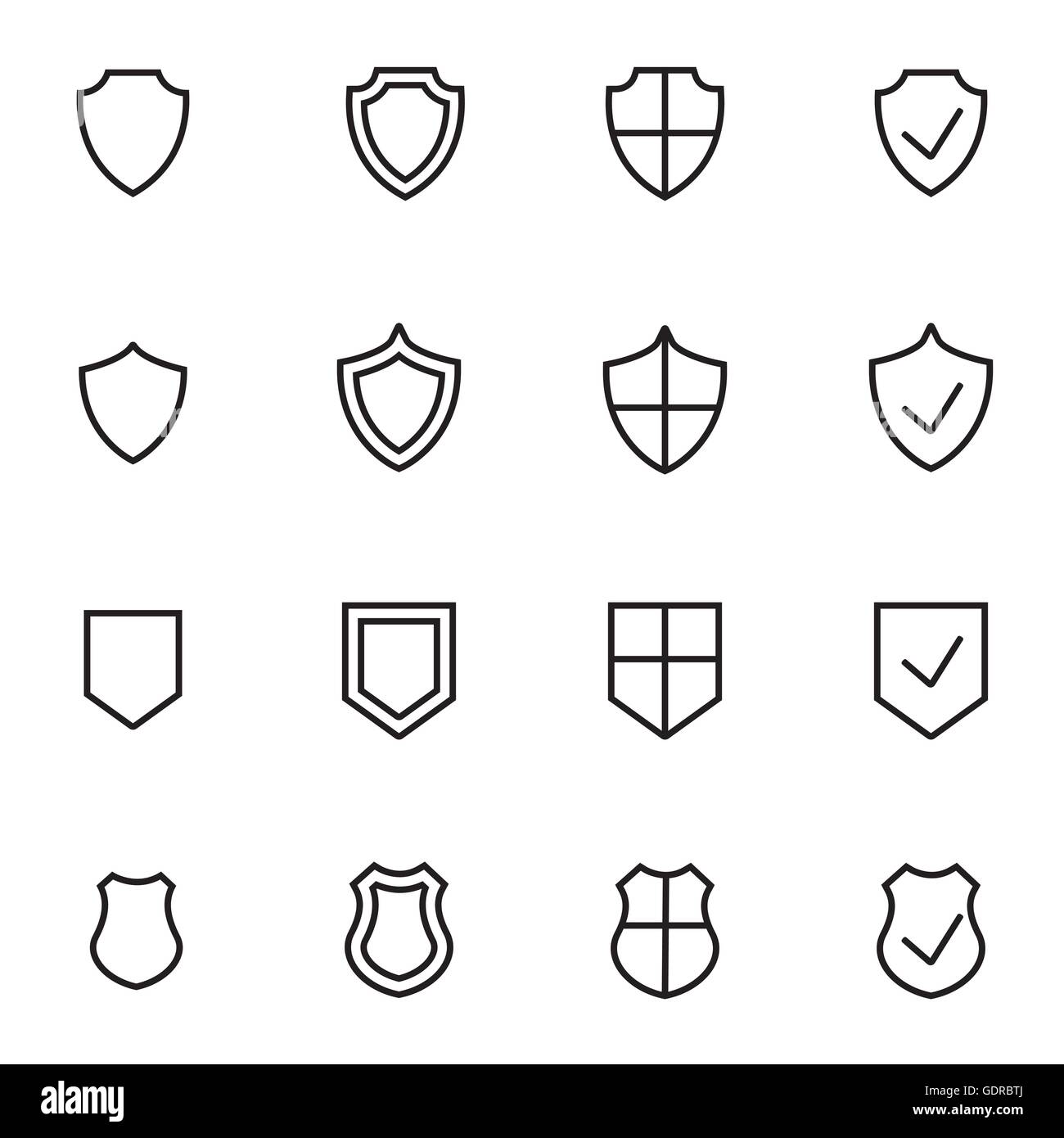 Vector line shield icon set on white background Stock Vector Image ...