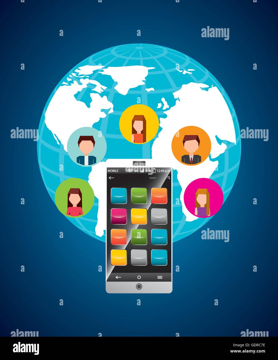 Smartphone and avatar of woman and man icon. Vector graphic Stock ...