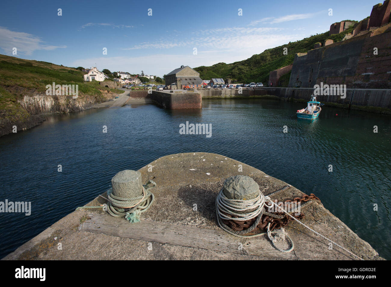 Porthgain Harbour, Pembrokeshire, with remains of the old brick making ...