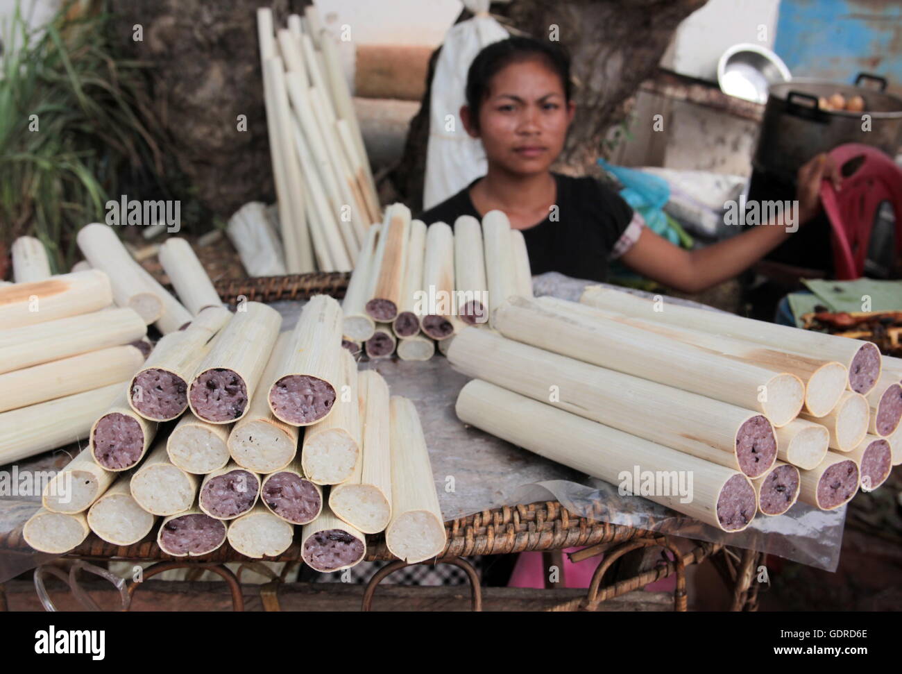 Lao rice at a traditional Market in the city of Vientiane in Lao in ...