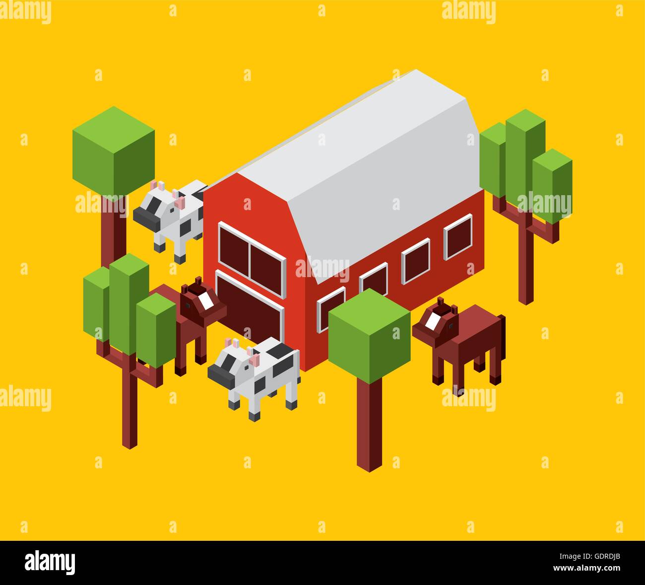 farm cow trees horse icon. Isometric design. Vector graphic Stock ...