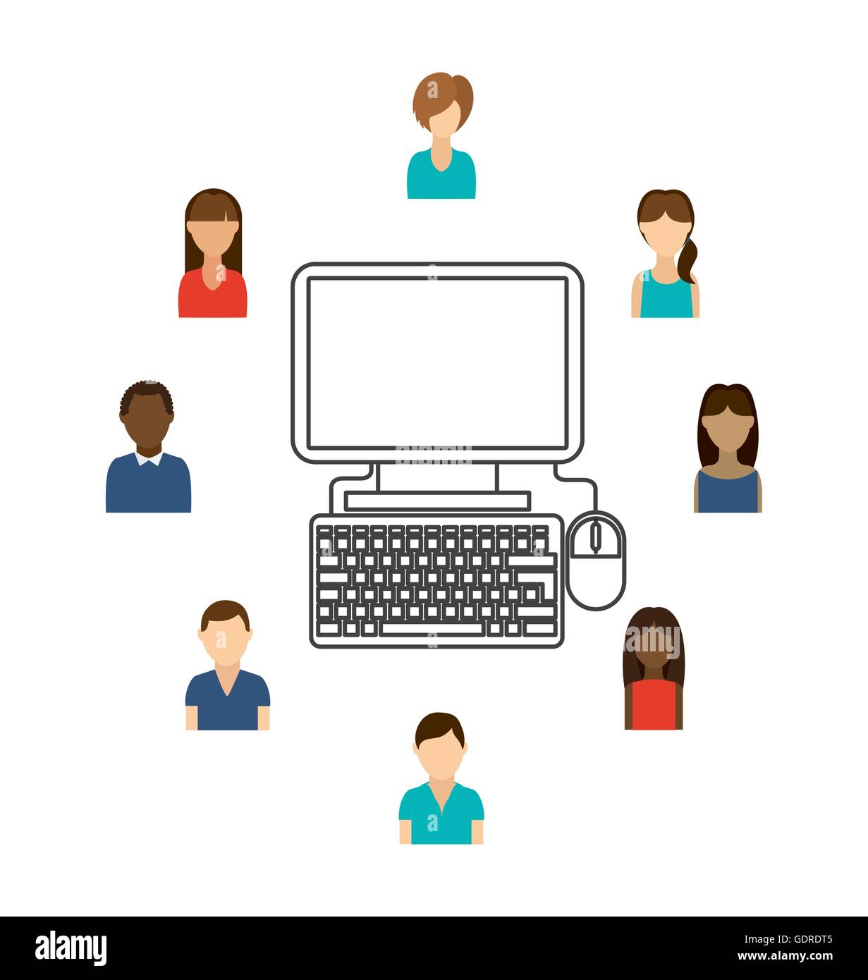 Computer and avatar people icon. Media design. Vector graphic Stock ...