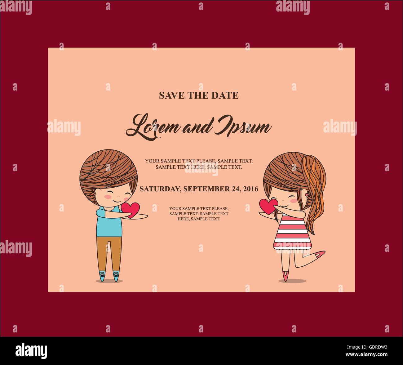 Couple cartoon icon. Invitation and save the date design. Vector Stock ...