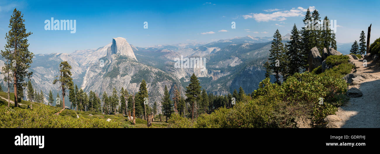 View from the trail to Glacier Point to Yosemite Valley with Half Dome ...