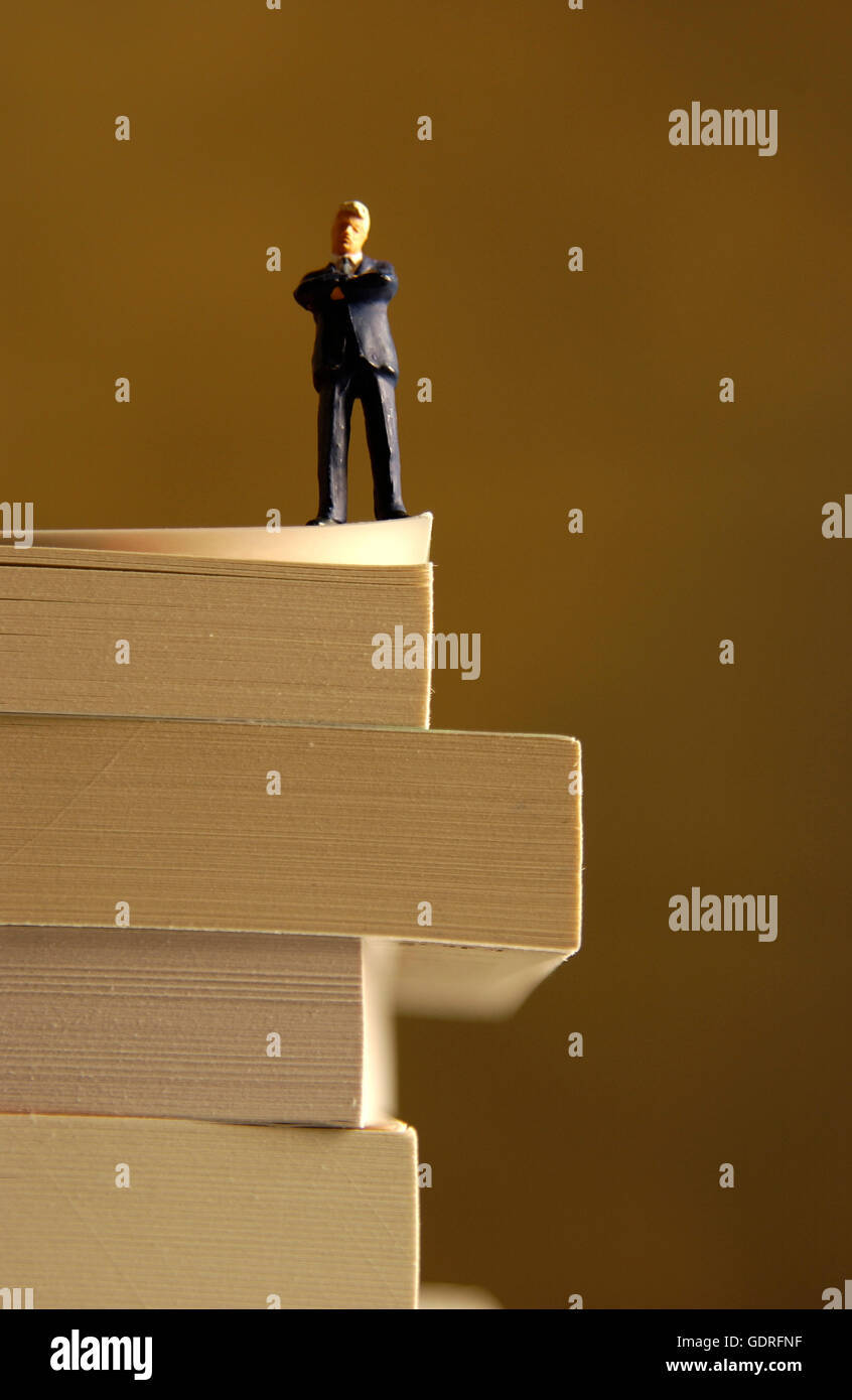 Figurine on pile of books Stock Photo - Alamy