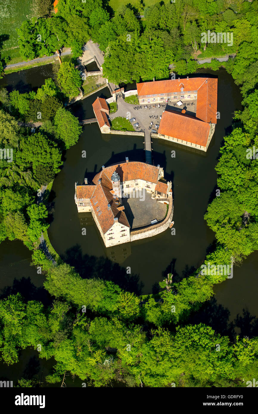 Aerial view, moated castle,Vischering Castle Museum, Lüdinghausen ...