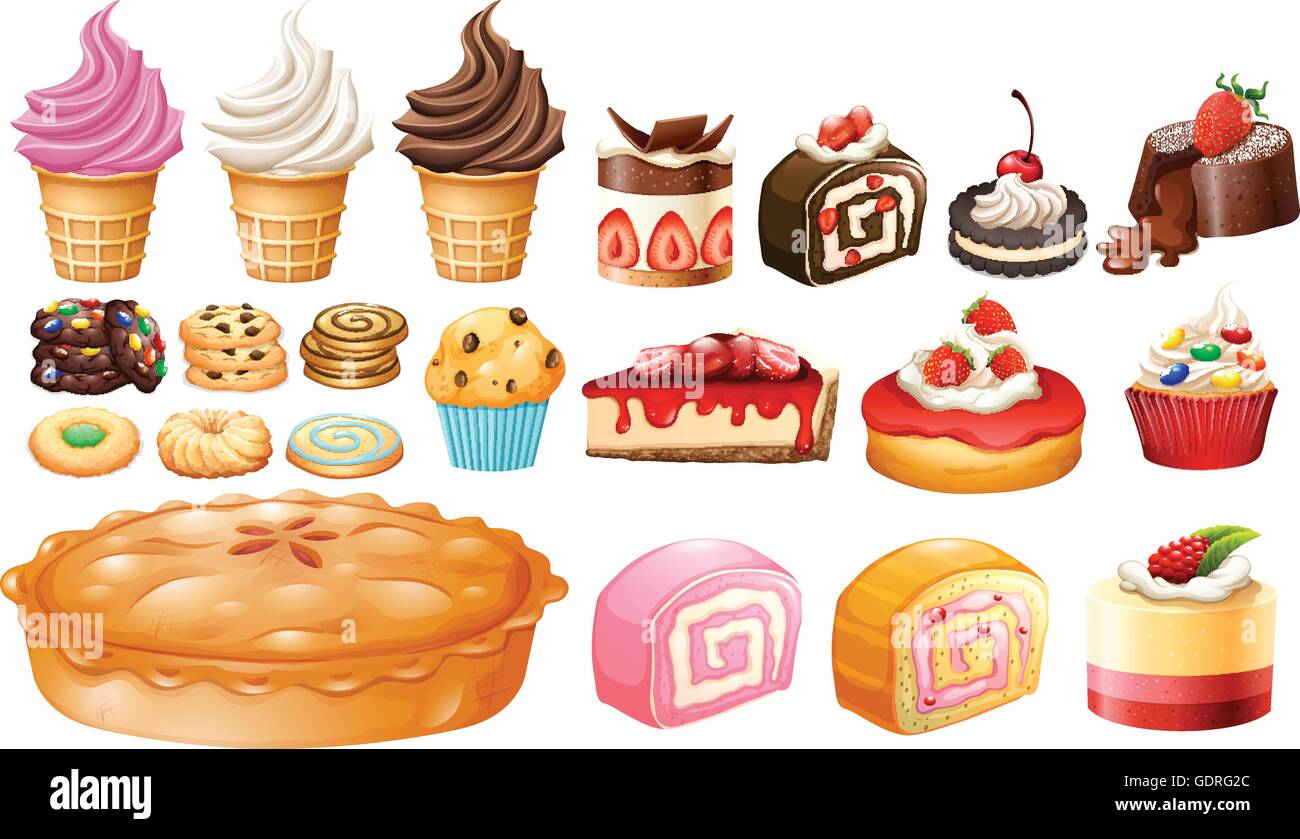Set of different kinds of desserts illustration Stock Vector Image ...