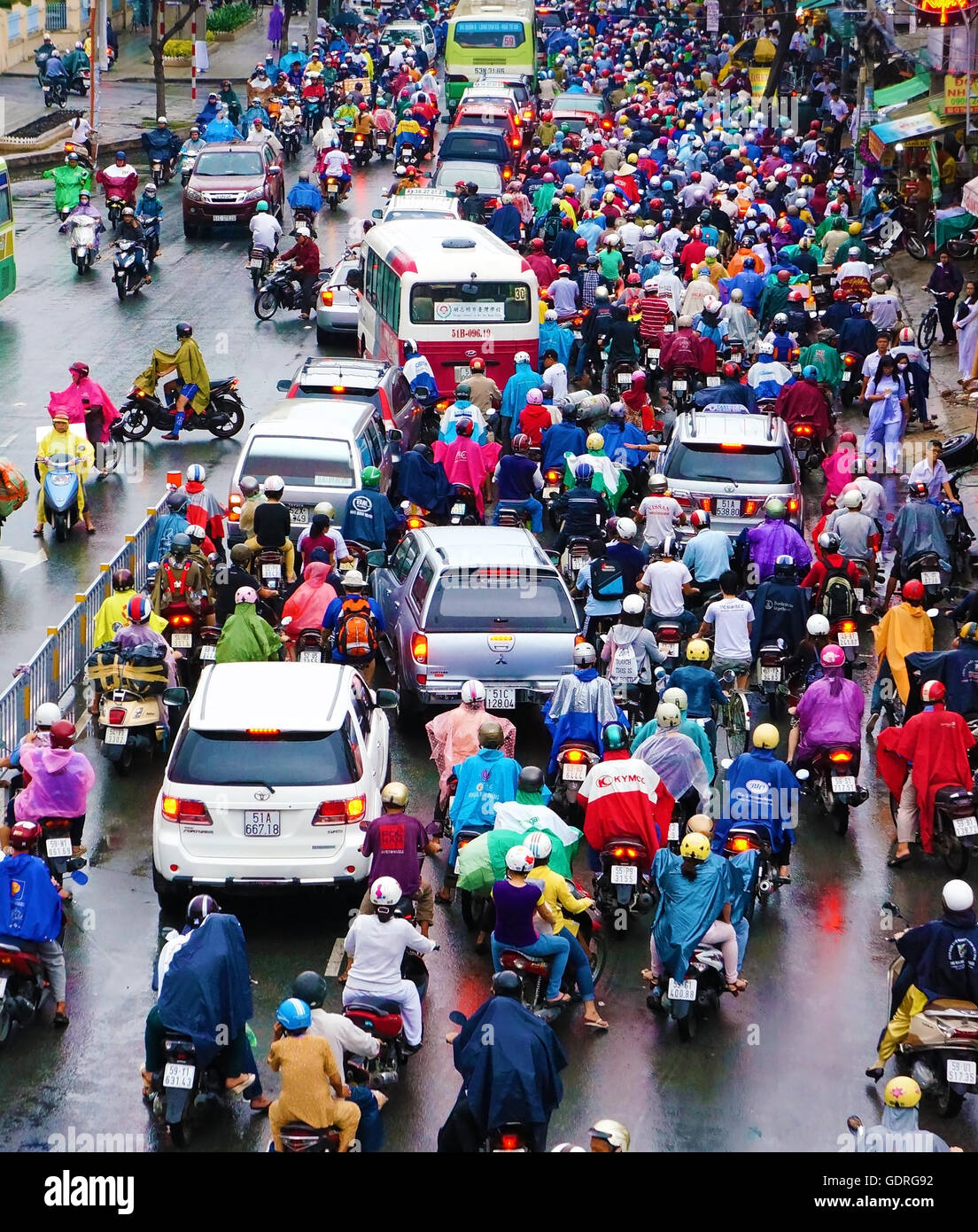colorful scene of Asia city in rush hour after rain evening Stock Photo ...