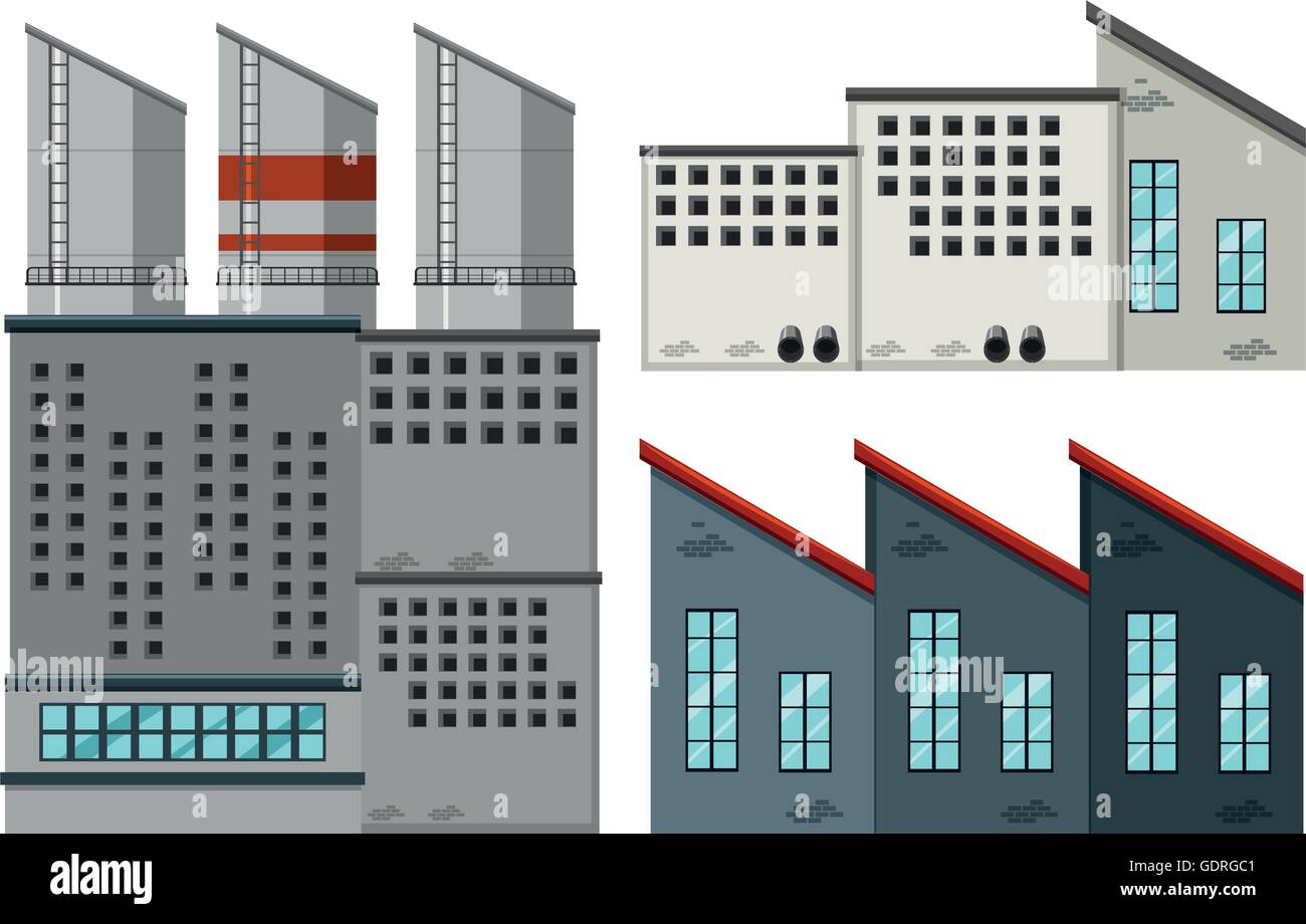 Factory buildings in different designs illustration Stock Vector Image ...