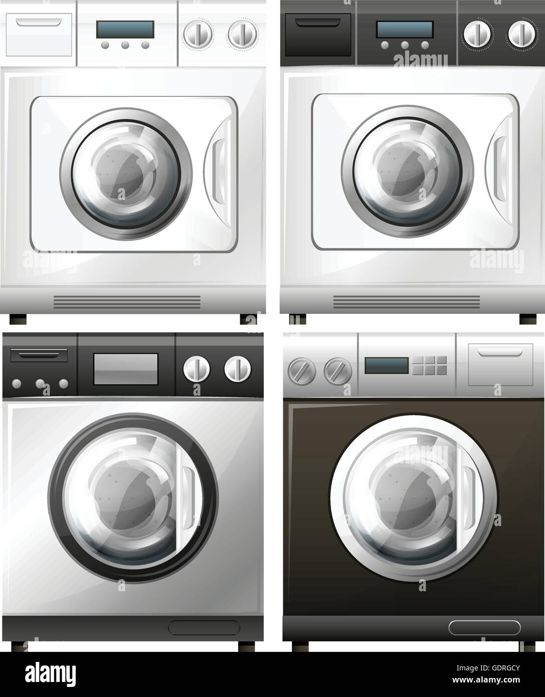 Set of washing machines in different designs illustration Stock Vector ...