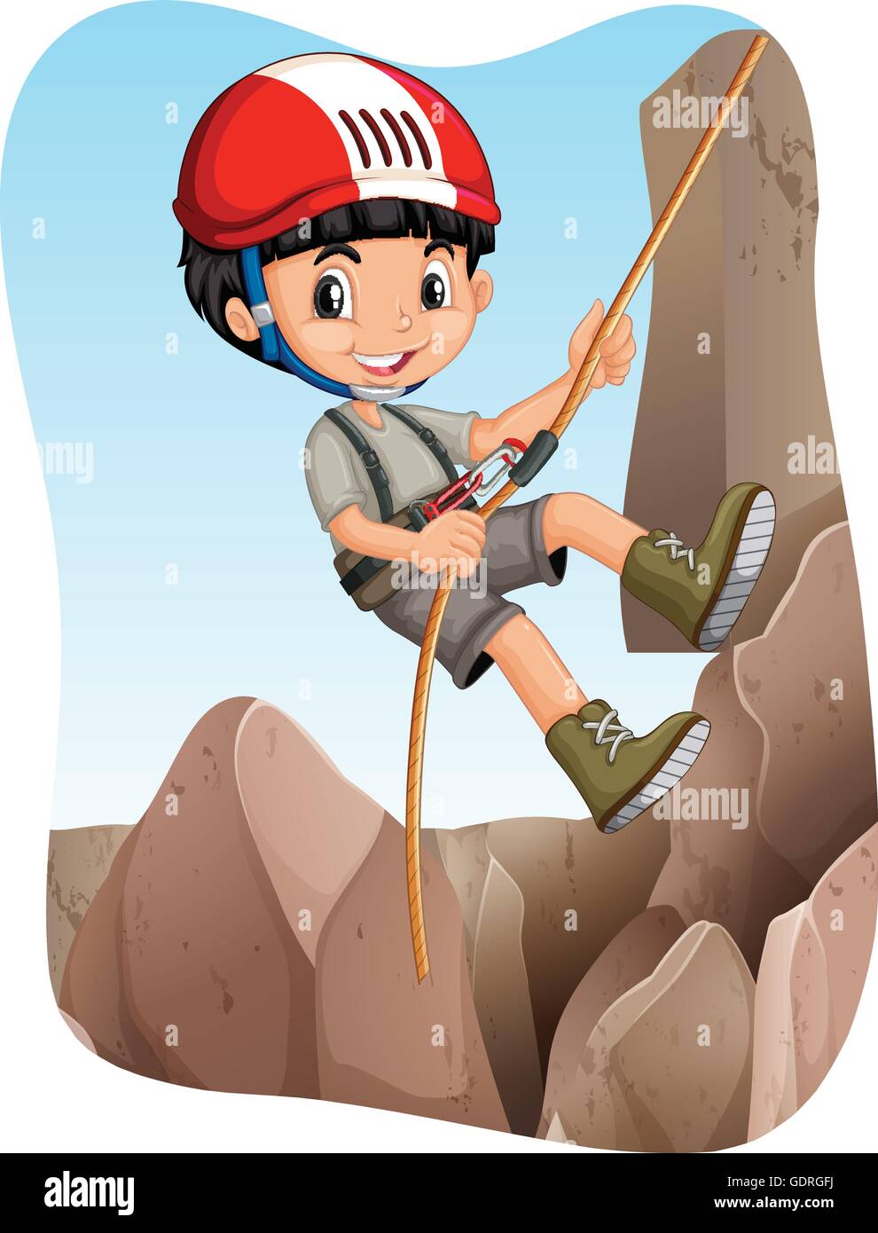 Boy climbing up the mountain illustration Stock Vector Image & Art - Alamy