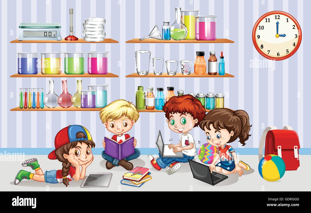 Kids Working Computer Stock Vector Images - Alamy