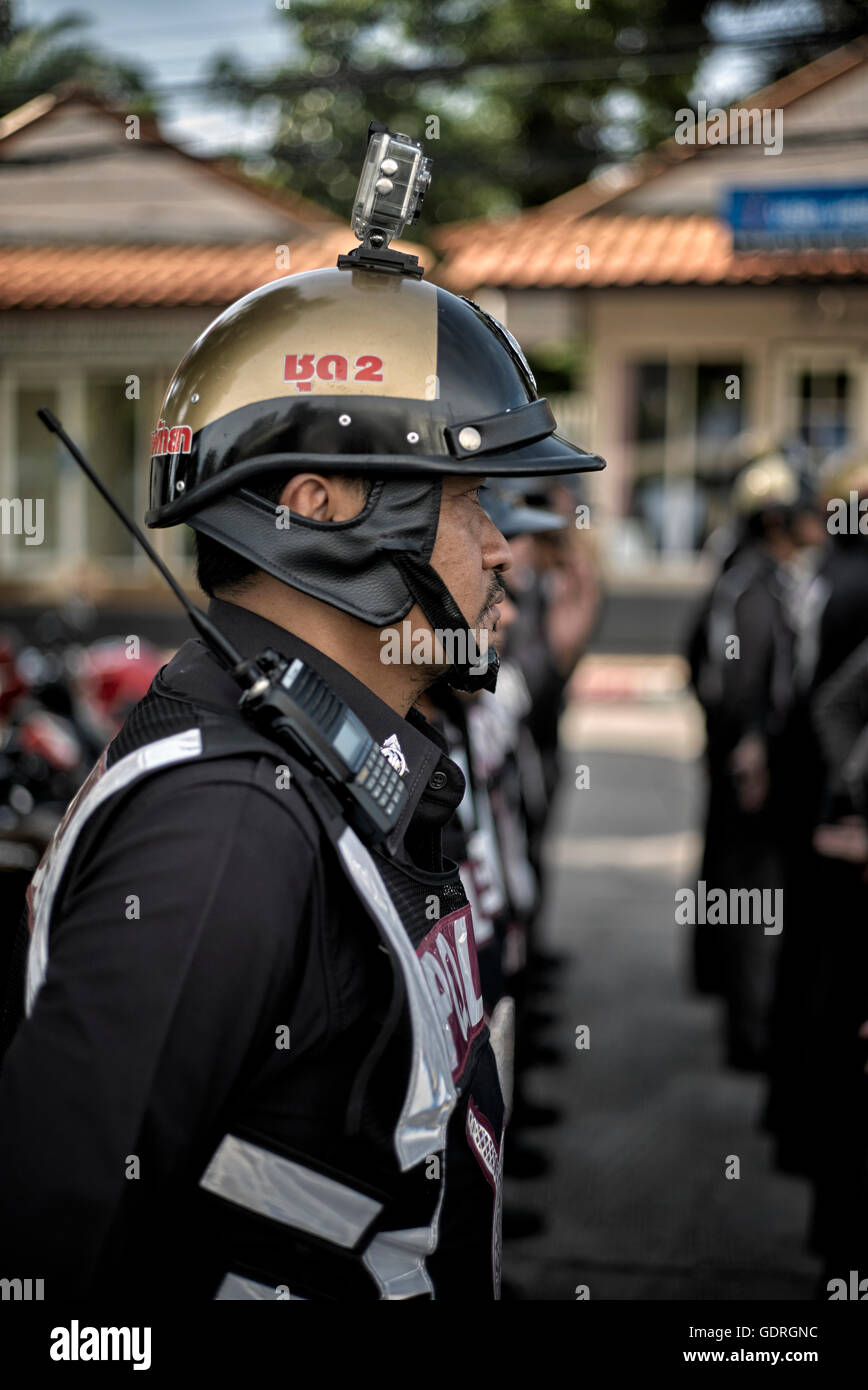 Go Pro. Thailand police officer with a helmet mounted Go-Pro ...