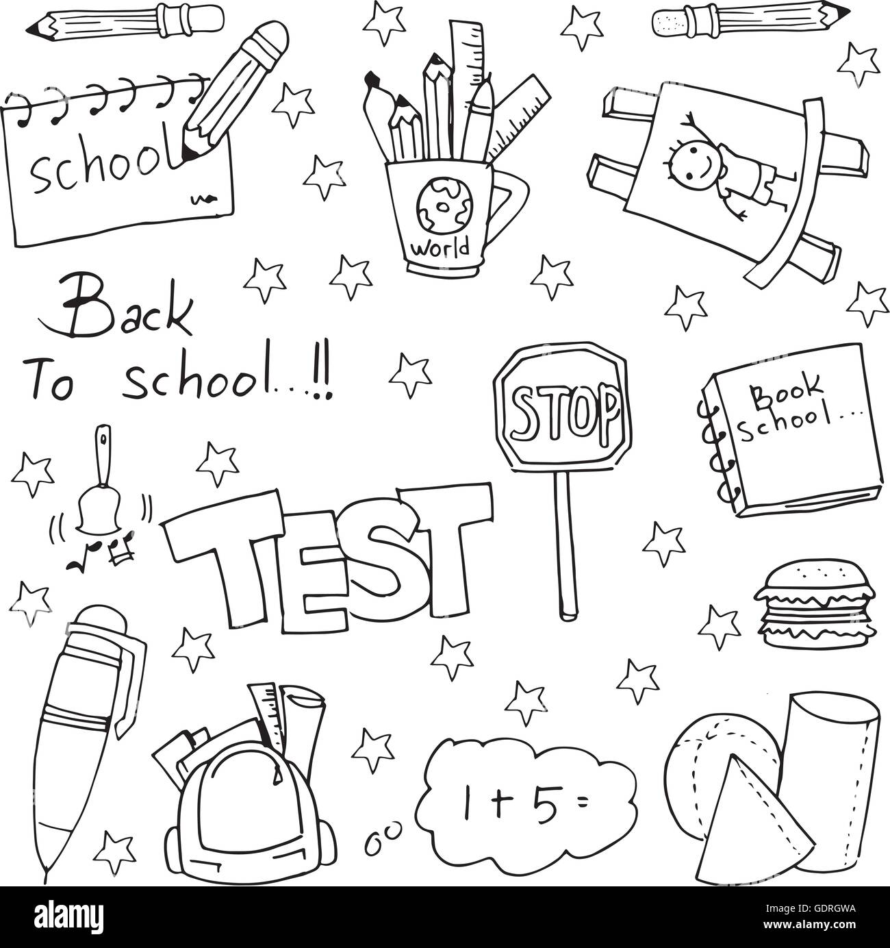 Hand draw classroom supplies doodles hi-res stock photography and ...
