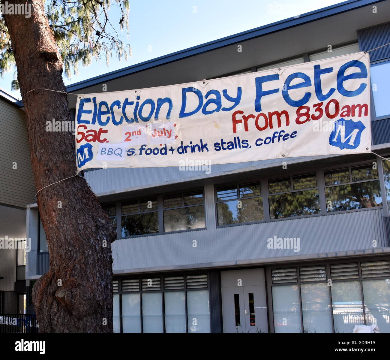 Sydney, Australia - July 2, 2016. "Election Day Fete" poster at Mowbray ...