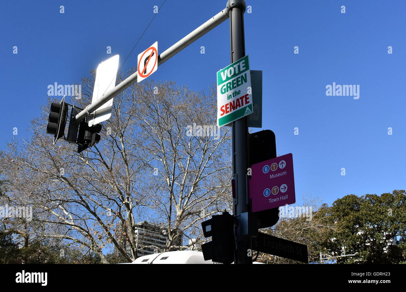 Sydney, Australia - July 2, 2016. "Vote Green in the Senate" poster at ...