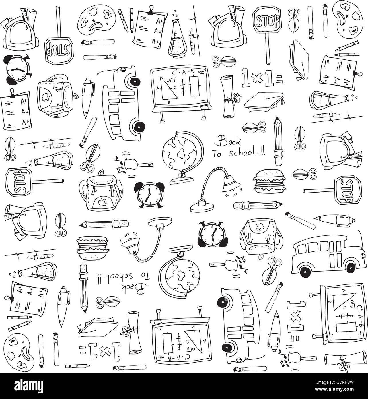 Hand draw classroom supplies doodles hi-res stock photography and ...