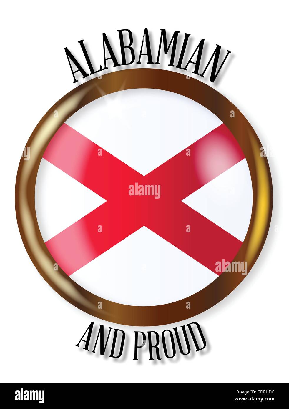 Alabama state flag button with a gold metal circular border over a ...