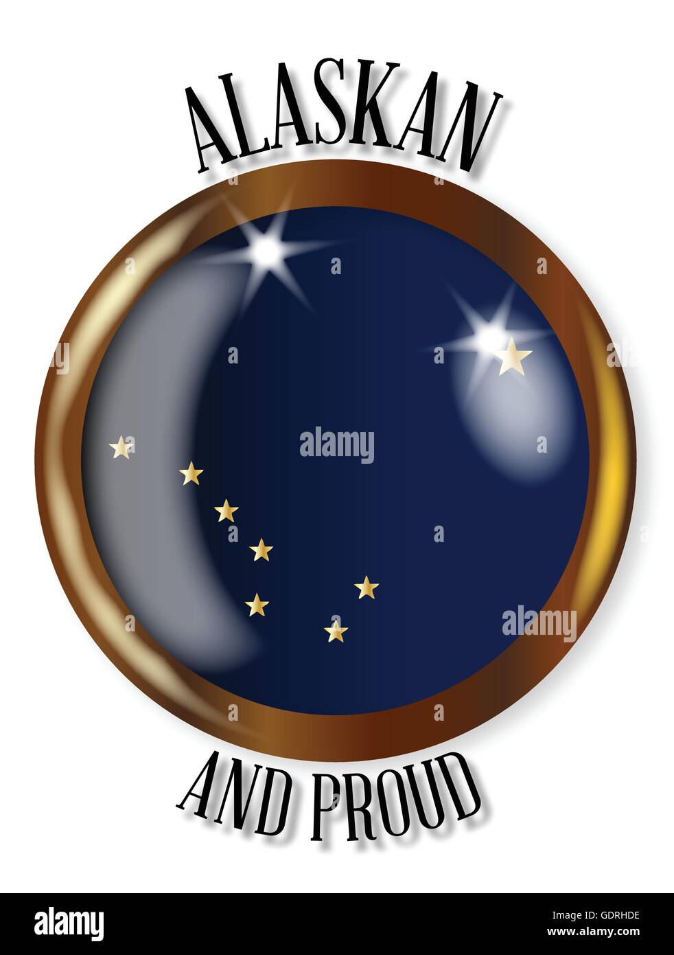 Alaska state flag button with a gold metal circular border over a white ...