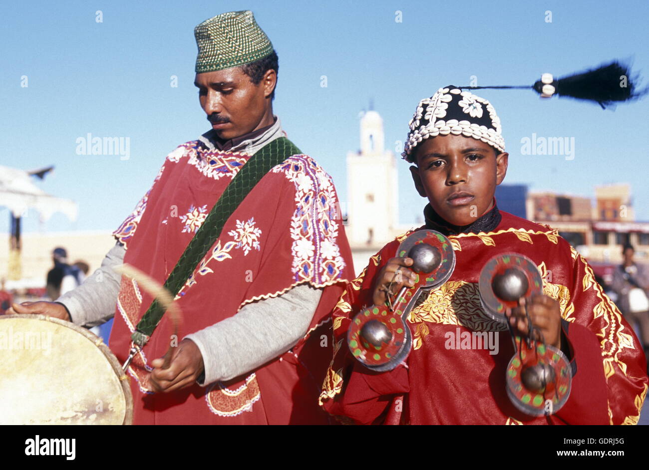 Traditional Music player at the Djemma del Fna Square in the old town ...