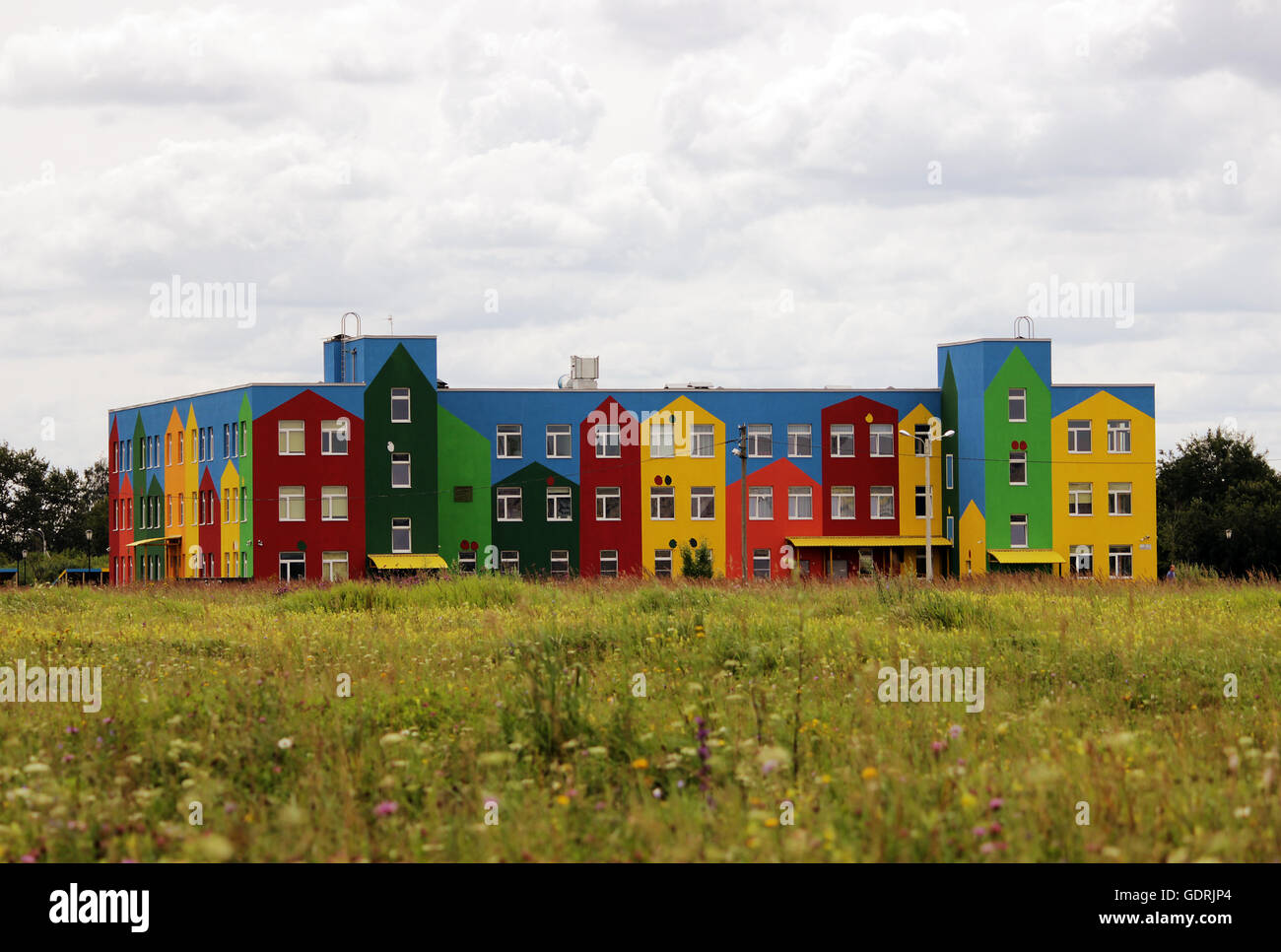 Blue kindergarten building hi-res stock photography and images - Alamy