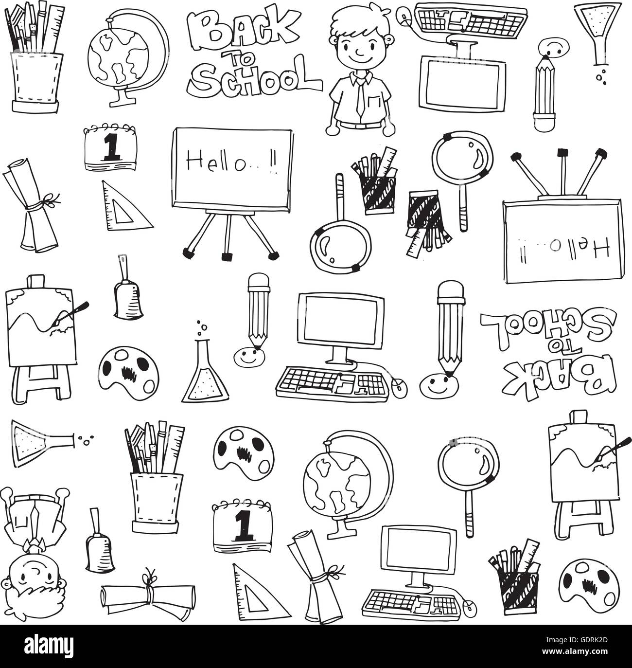 Black white hand draw school doodles Stock Vector Image & Art - Alamy