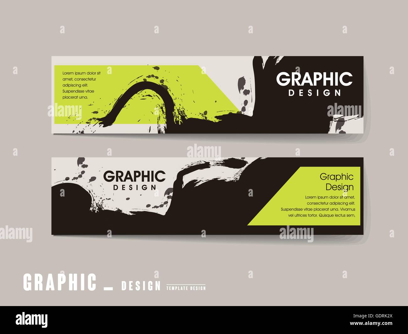trendy banner template design set with ink brush and geometric elements ...