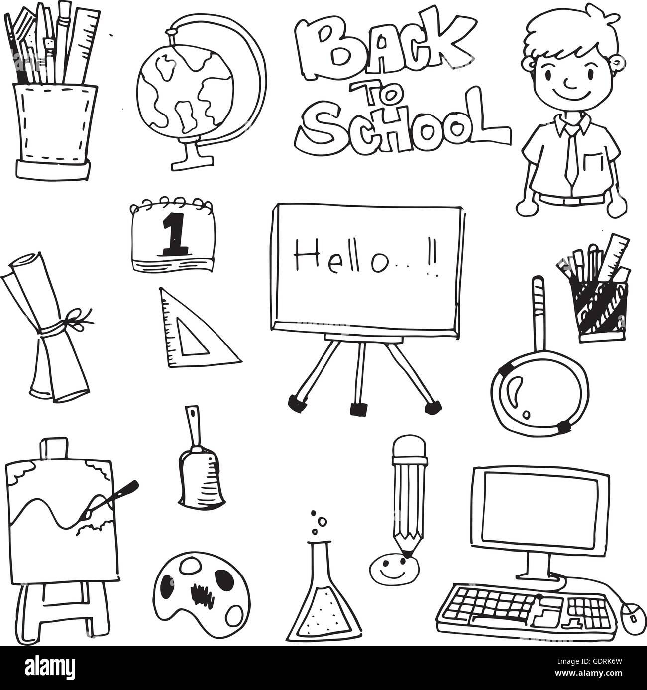 Cute hand draw school doodles hi-res stock photography and images - Alamy