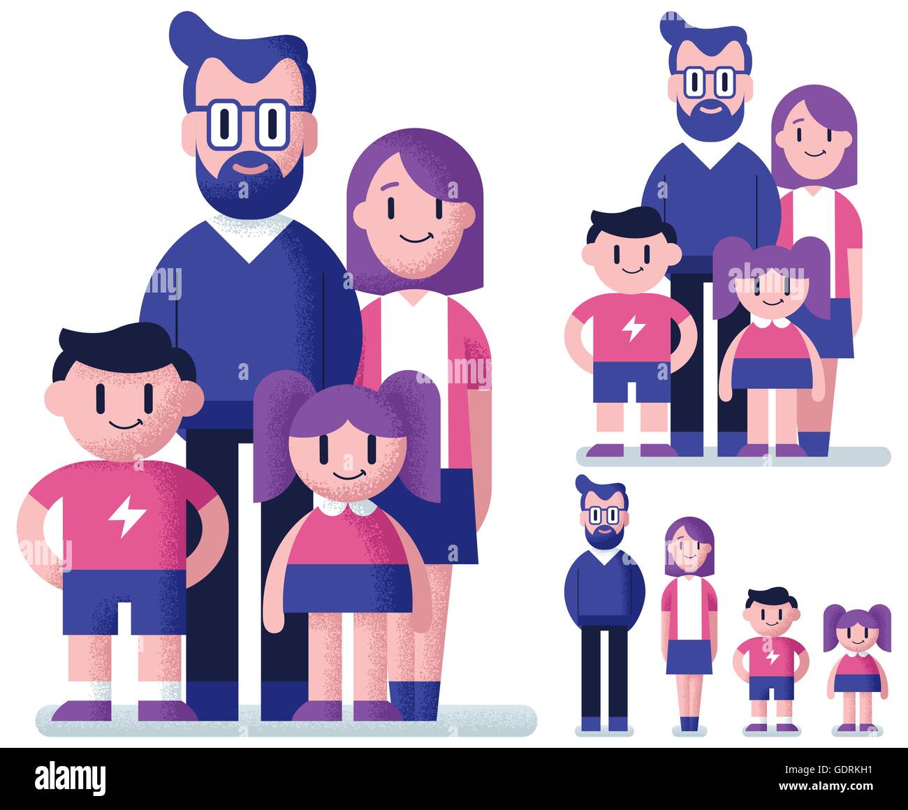 Flat design of family over white background in 3 versions Stock Vector ...