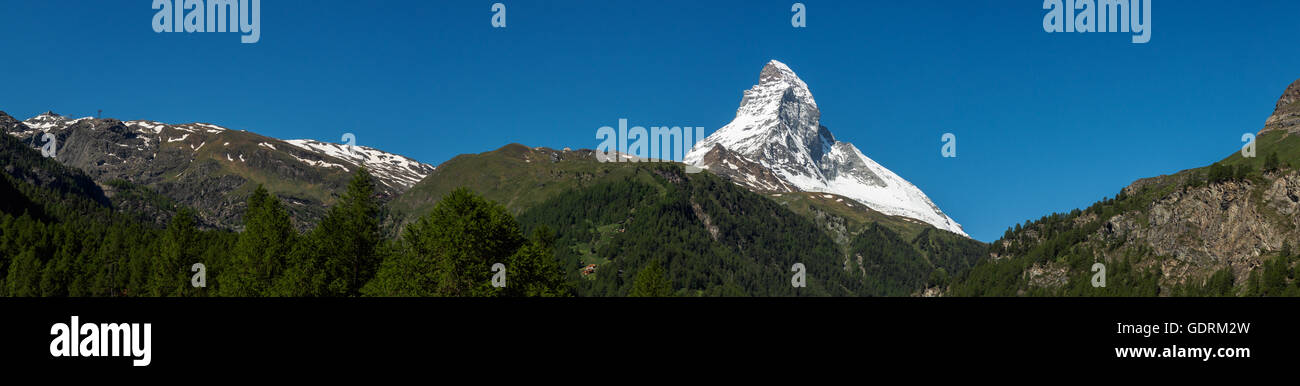 Panorama view of Matterhorn peak in sunny day from, Zermatt ...