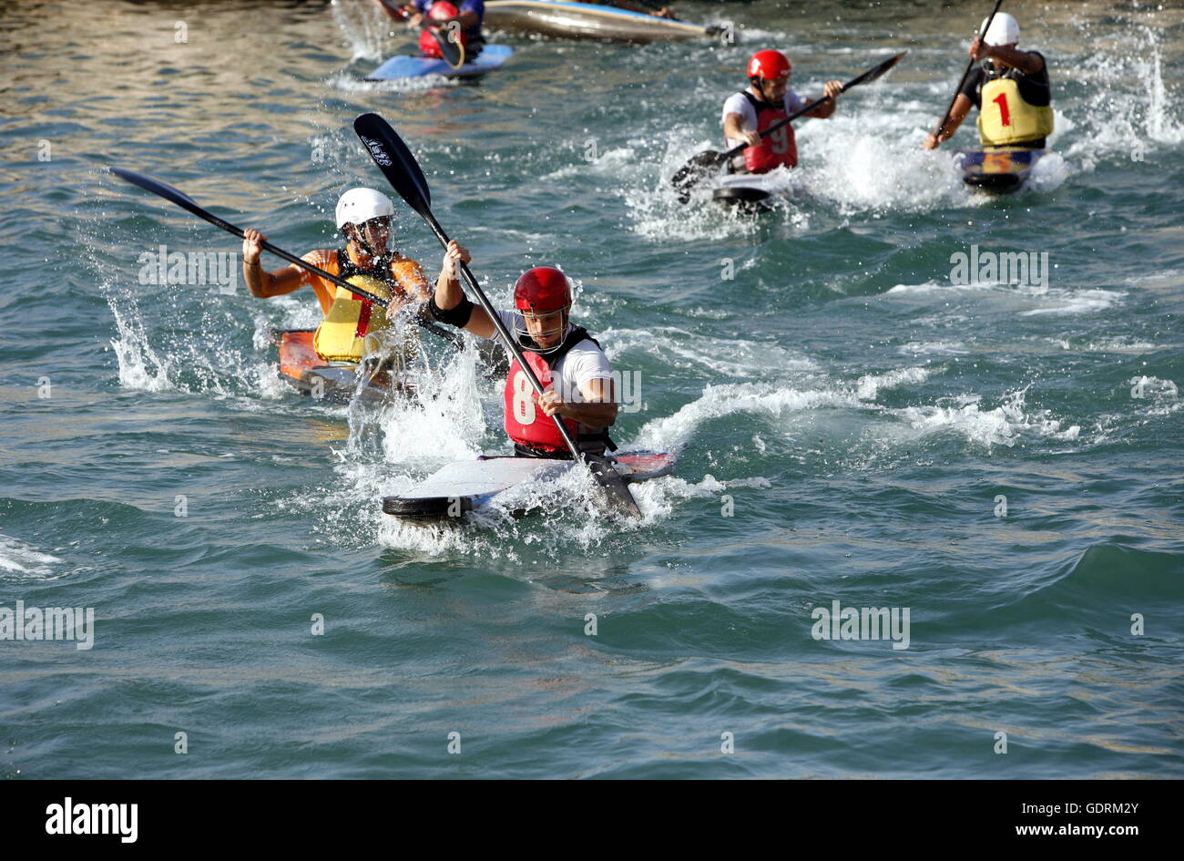 a Water Kanu Ball Game in the Harbour in the old town of Siracusa in ...