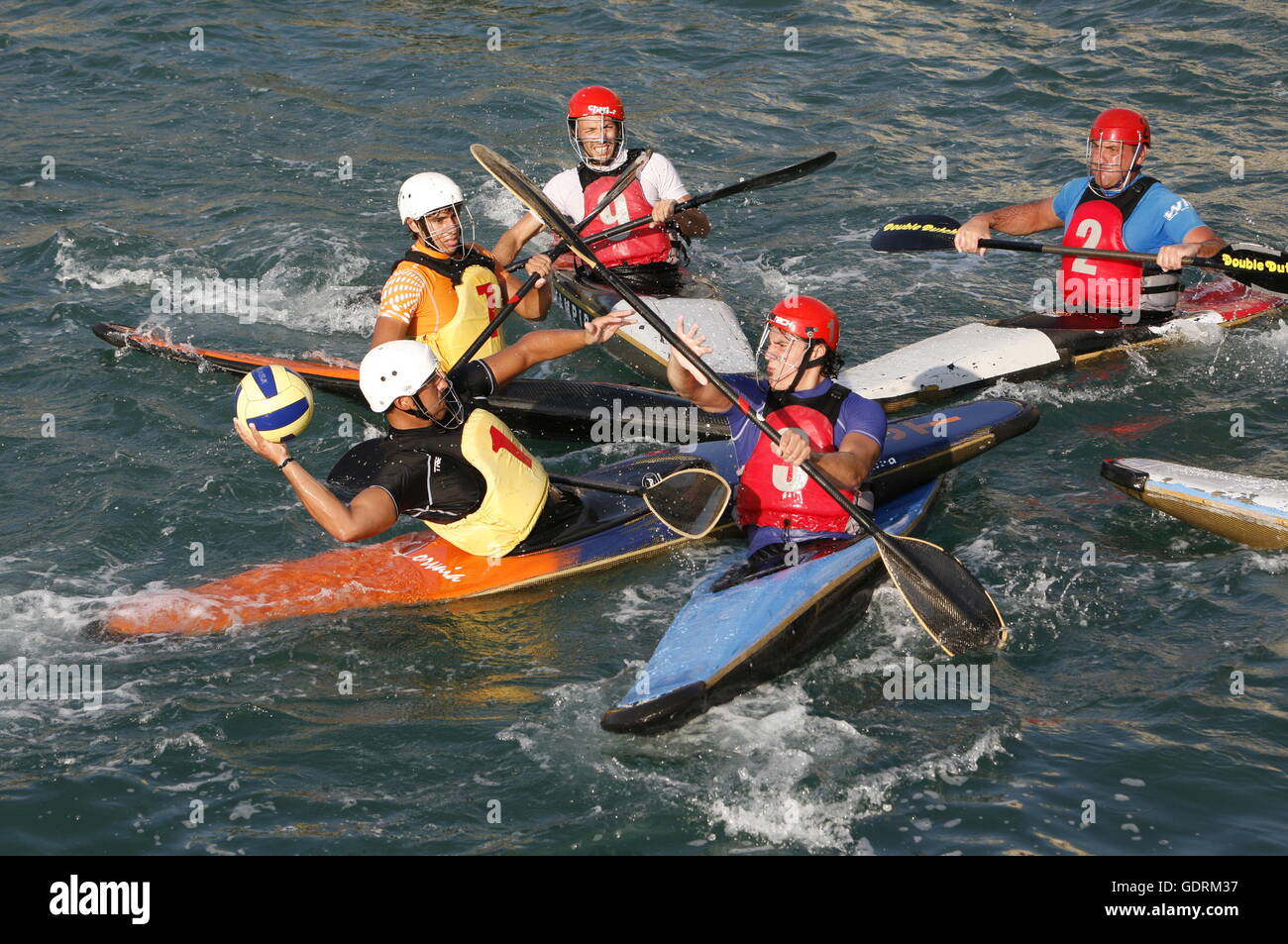 a Water Kanu Ball Game in the Harbour in the old town of Siracusa in ...