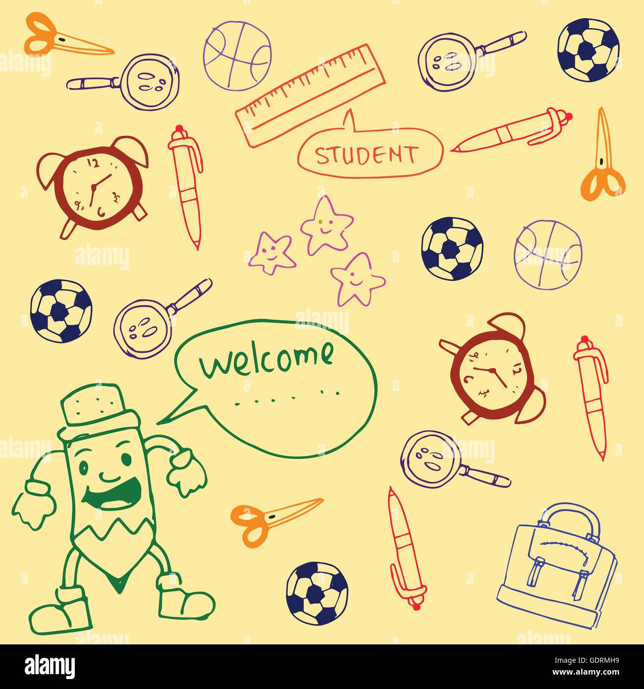 Cute School Doodles Element Stock Photos & Cute School Doodles Element ...