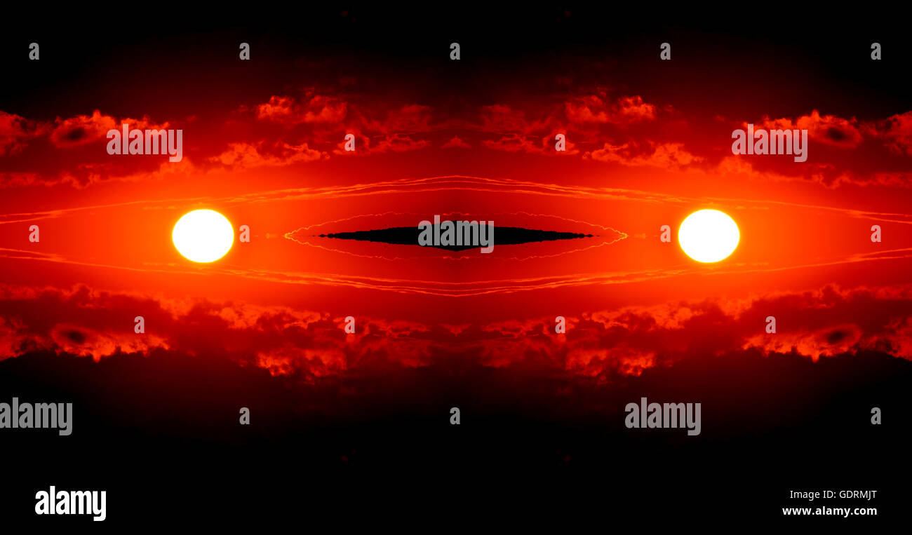 Double sunset - image formed from reflected single sunset image Stock ...