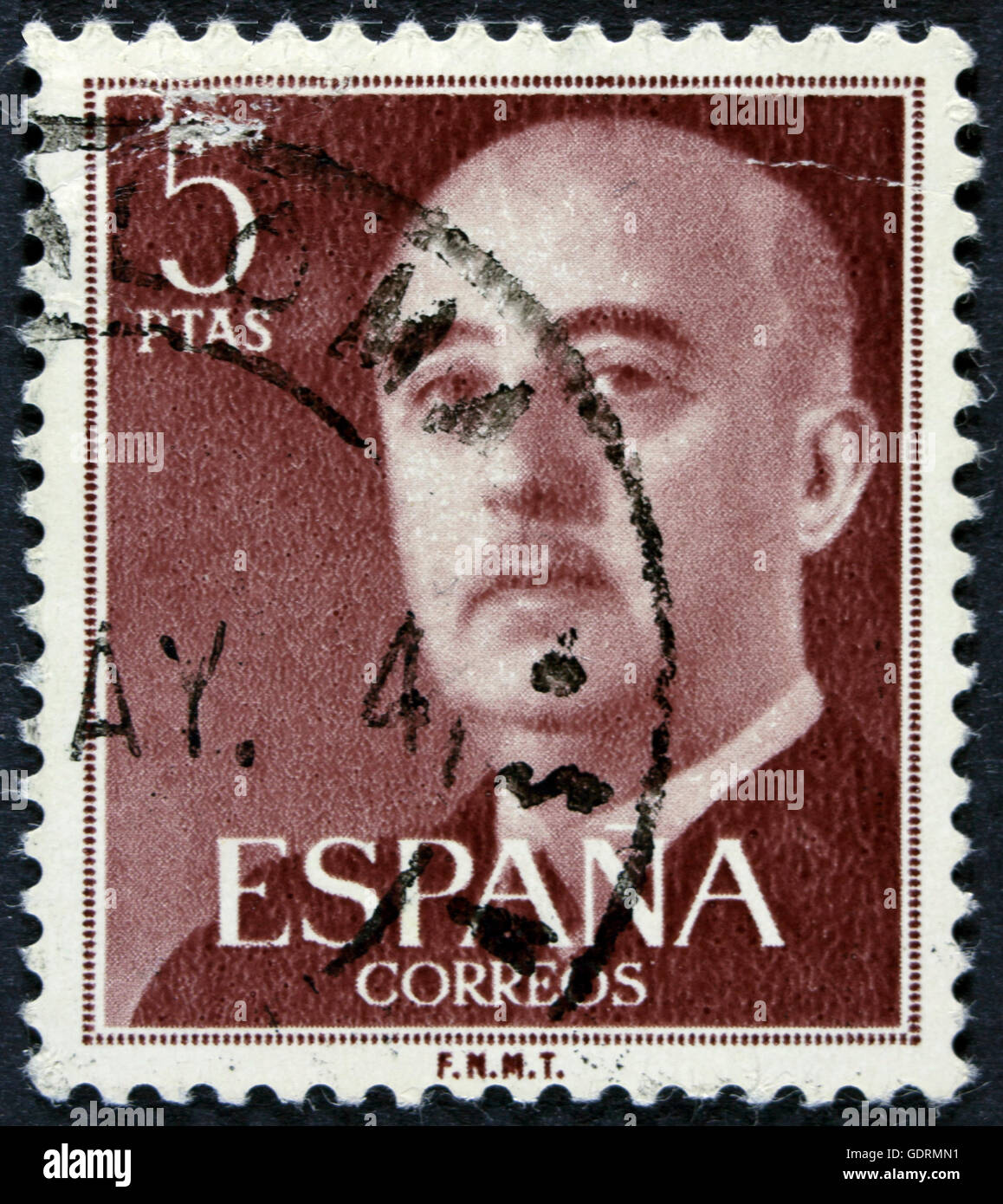 SPAIN - CIRCA 1949: Stamp printed in Spain showing a portrait of ...