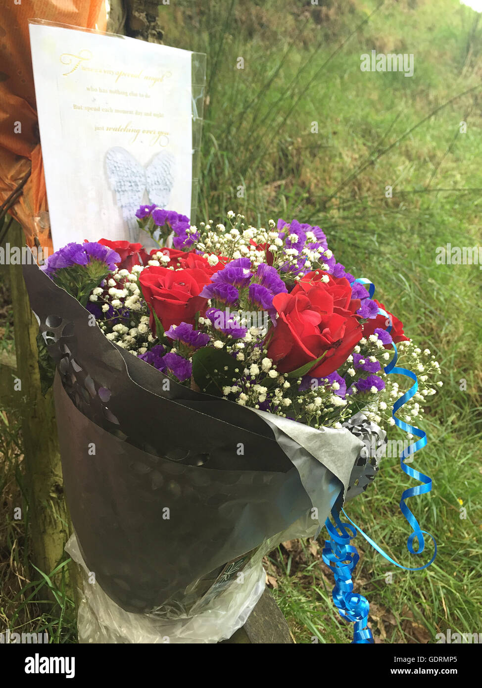 Tributes at the scene in Broadbottom, Greater Manchester, where a 16 ...
