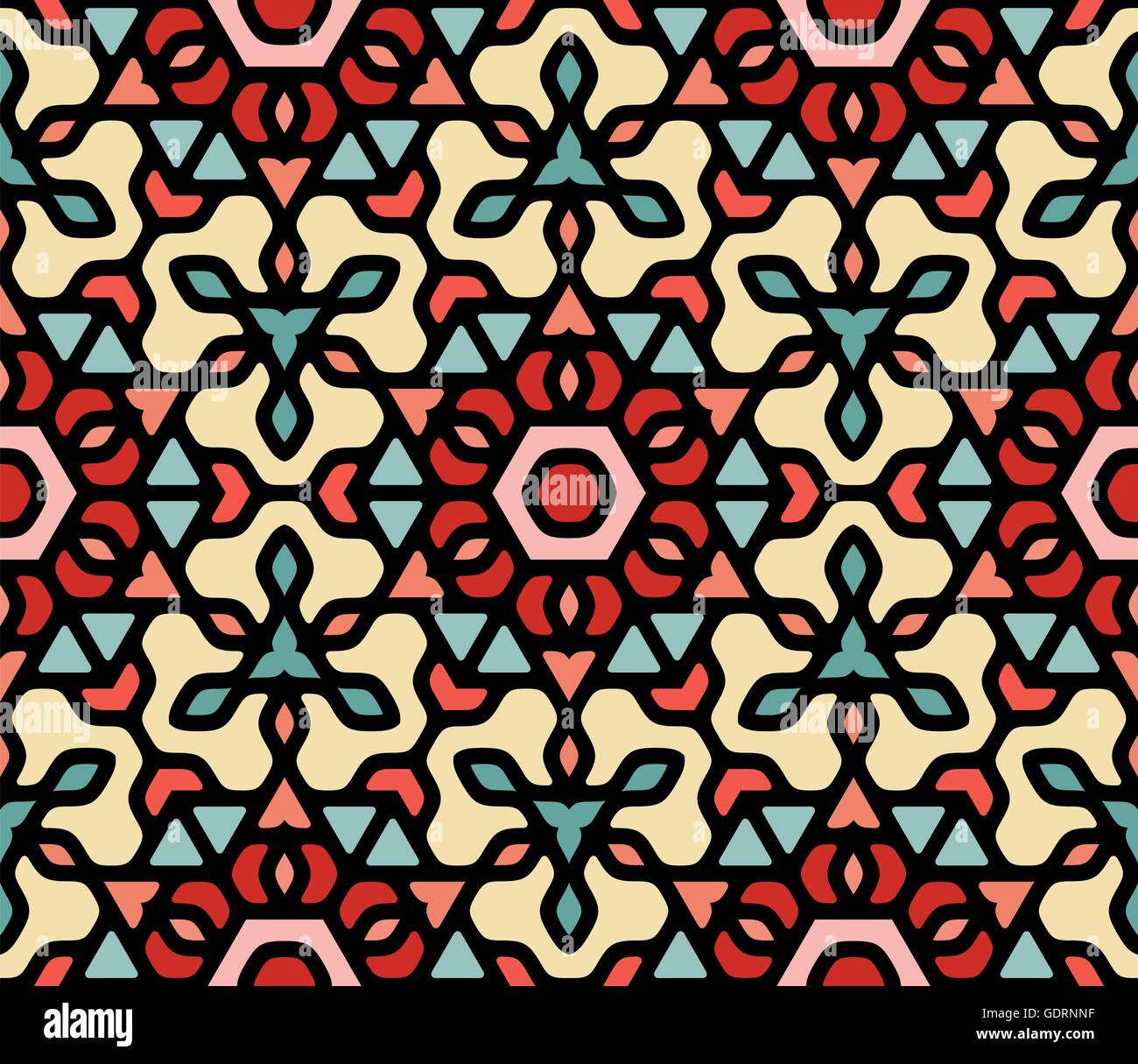 Vector Seamless Colorful Rounded Floral Oriental Hexagonal Mandala ...