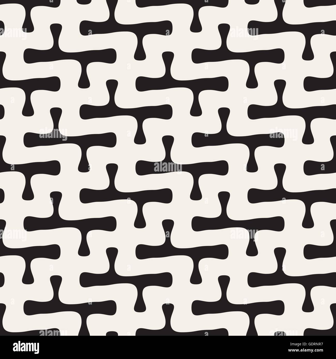 Vector Seamless Black and White Rounded Line Cross Grid Pattern Stock ...