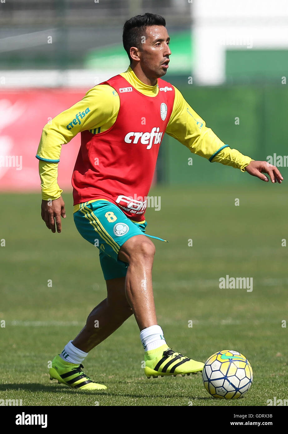 The player Lucas Barrios, the SE Palmeiras, during training, the ...