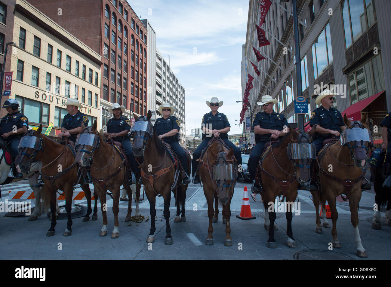 Cleveland, Ohio, USA. 20th July, 2016. Mounted police outside the ...