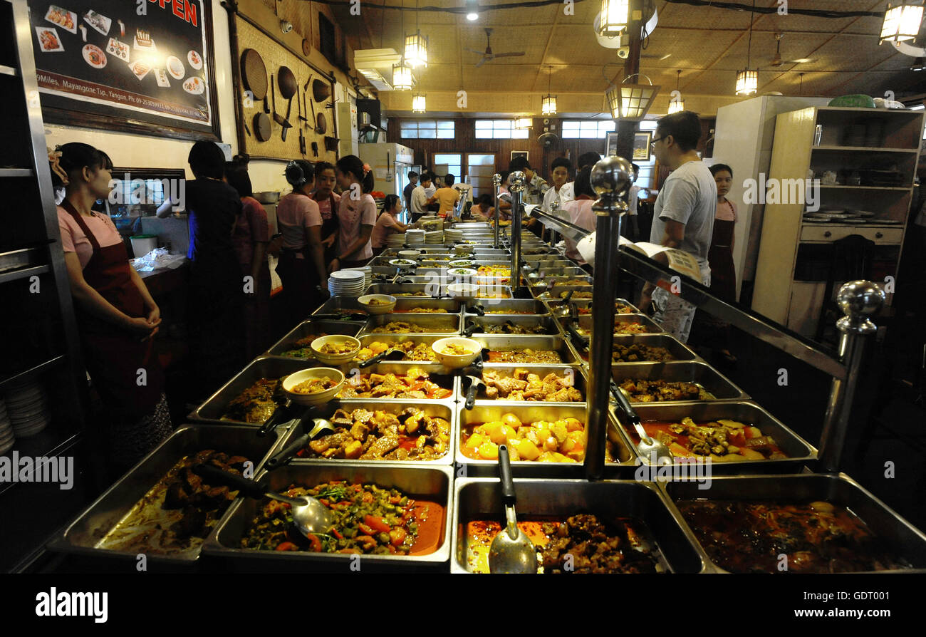 Yangon, Myanmar. 08th July, 2016. Numerous plates filled with ...