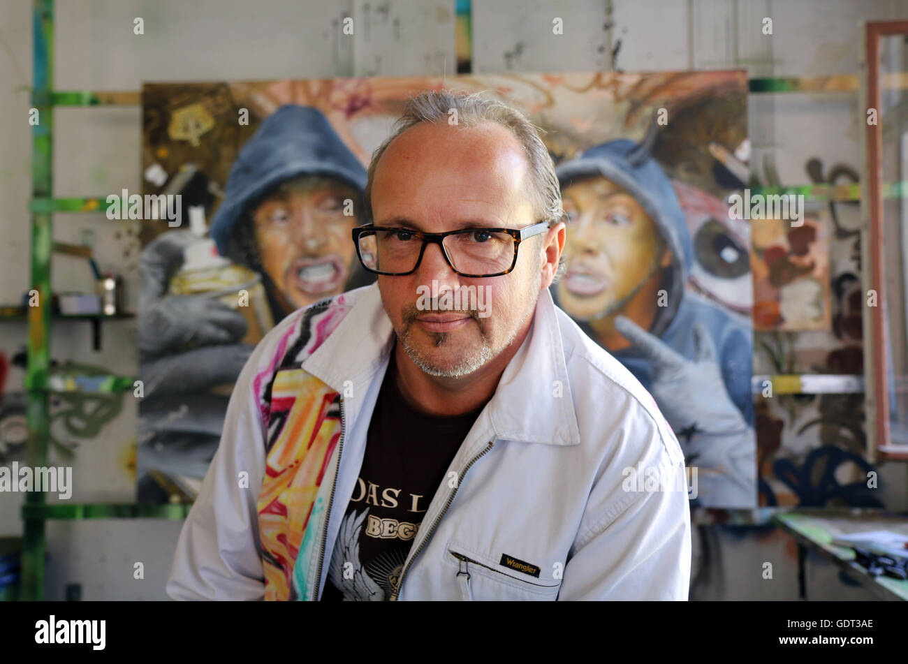 Meerane, Germany. 19th July, 2016. Graffiti artist Tasso pictured in ...