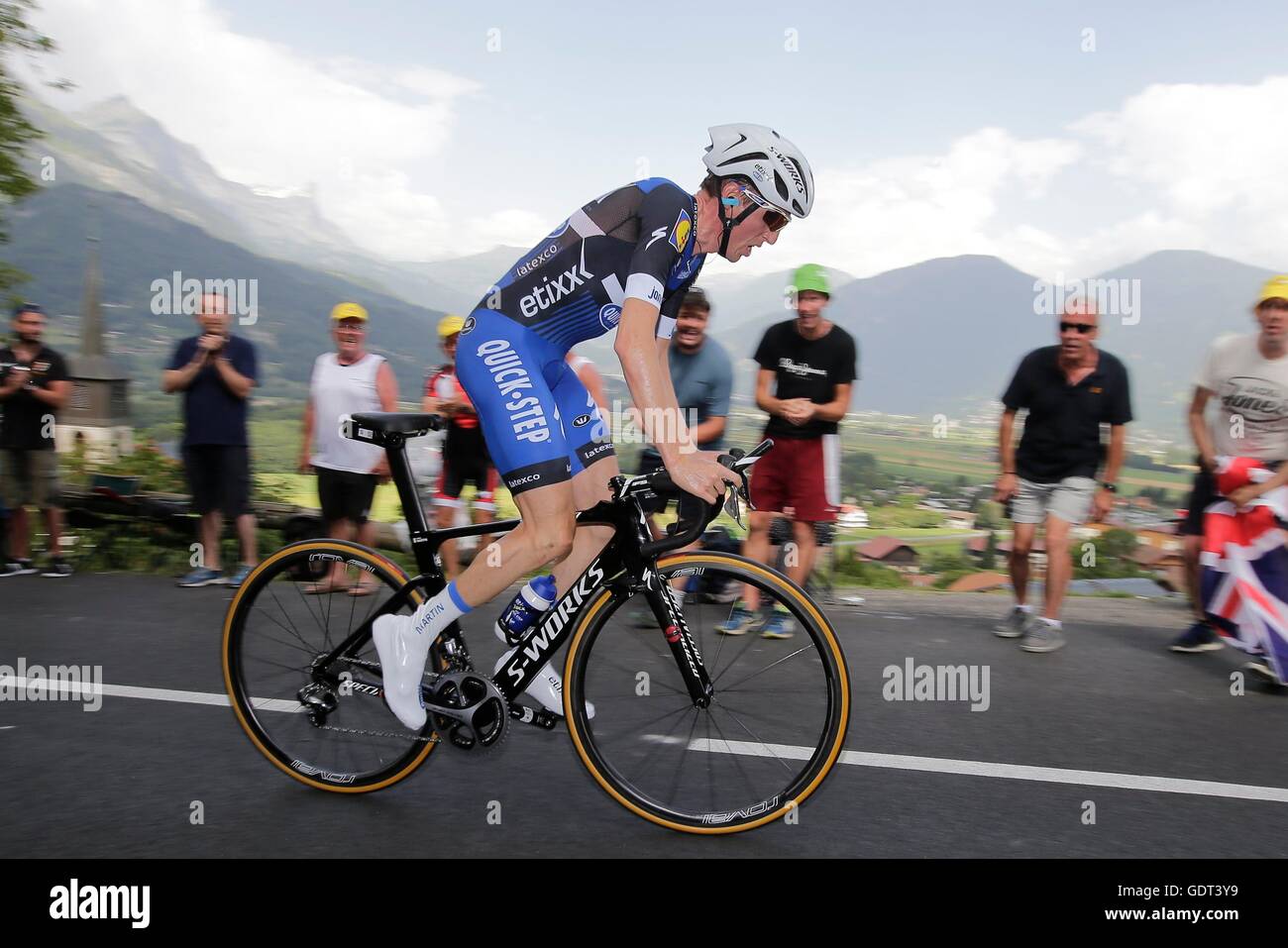MEGEVE, FRANCE - JULY 21 : MARTIN Daniel (IRL) Rider of ETIXX - QUICK STEP during stage 18, time ...